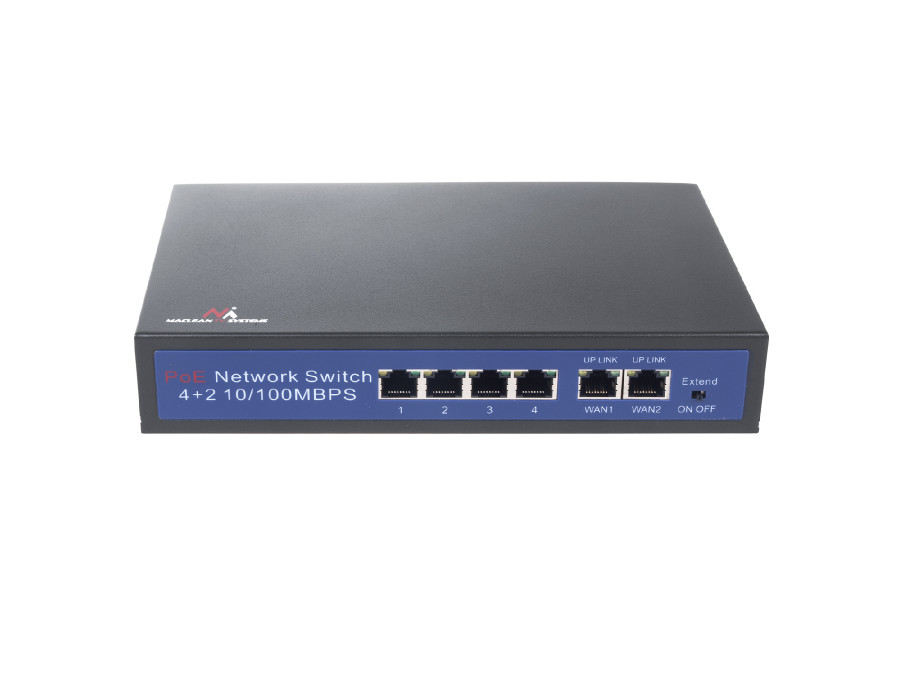Switch PoE 6-port 10/100M do kamer IP Maclean, 60W, 4 porty PoE, IEEE ...